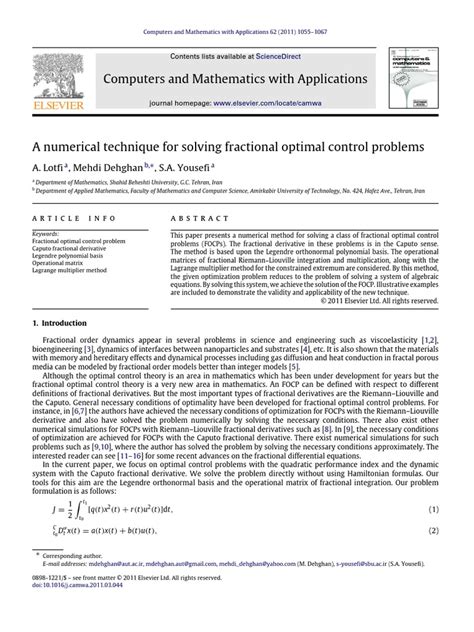 a numerical technique for solving fractional optimal control problems pdf mathematical