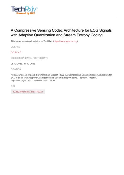 pdf a compressive sensing codec architecture for ecg signals with adaptive quantization and