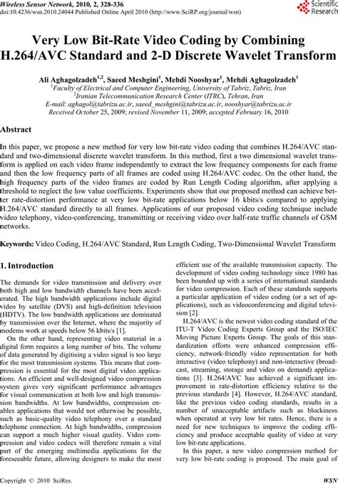 very low bit rate video coding by combining h 264 avc standard and 2 d discrete wavelet transform