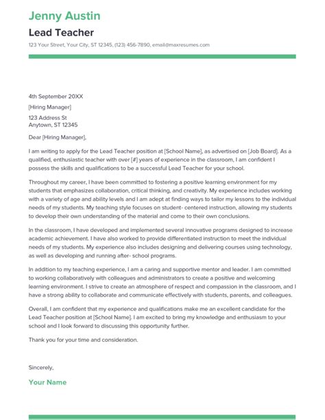 Best Lead Teacher Cover Letter Example For 2023