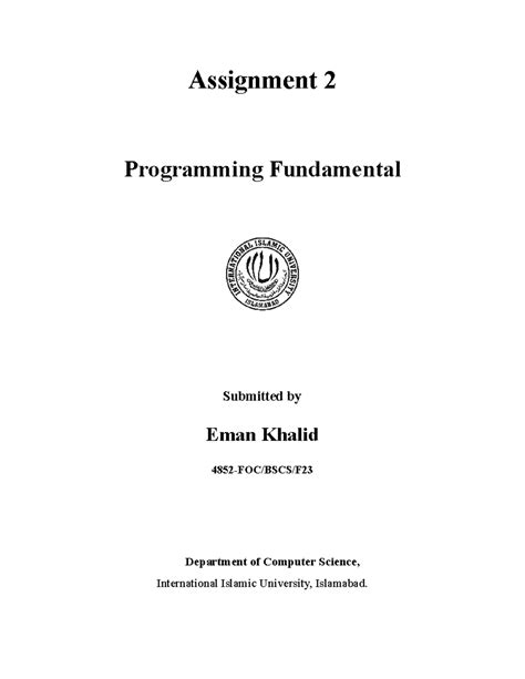 PF Assignment 1 Assignment 2 Programming Fundamental Submitted By