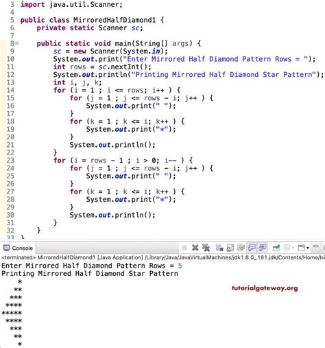 Java Program To Print Mirrored Half Diamond Star Pattern