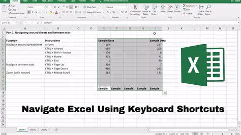 Excel Keyboard Shortcuts Navigating Sheets Tabs Highlighting Data