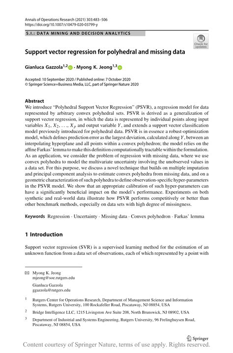 support vector regression for polyhedral and missing data request pdf