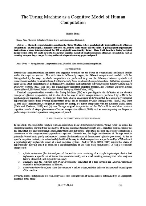 pdf the turing machine as a cognitive model of human computation simone pinna