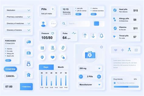 User Interface Elements For Medical Mobile App Neumorphic Design UI