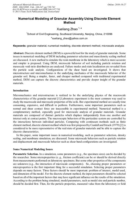numerical modeling of granular assembly using discrete element method scientific