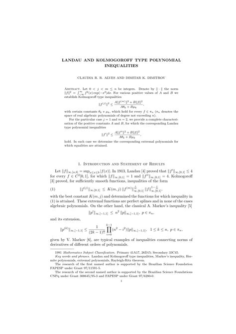pdf landau and kolmogoroff type polynomial inequalities