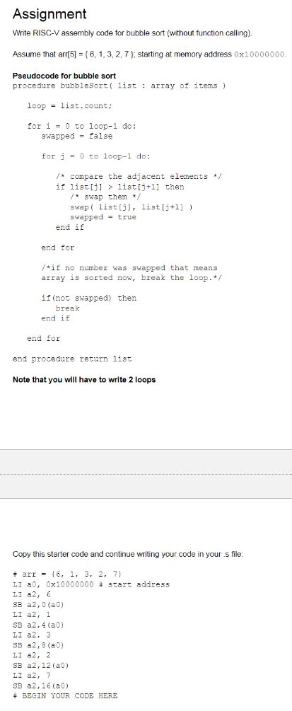 Solved Assignment Write RISC V Assembly Code For Bubble Sort Chegg