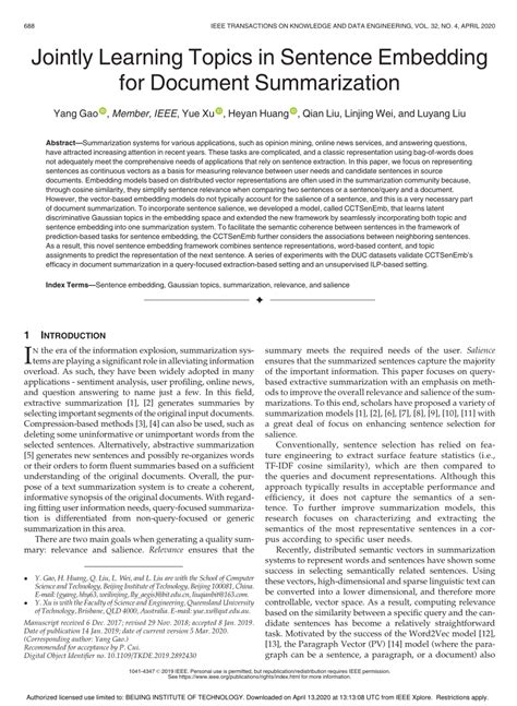 pdf jointly learning topics in sentence embedding for document summarization