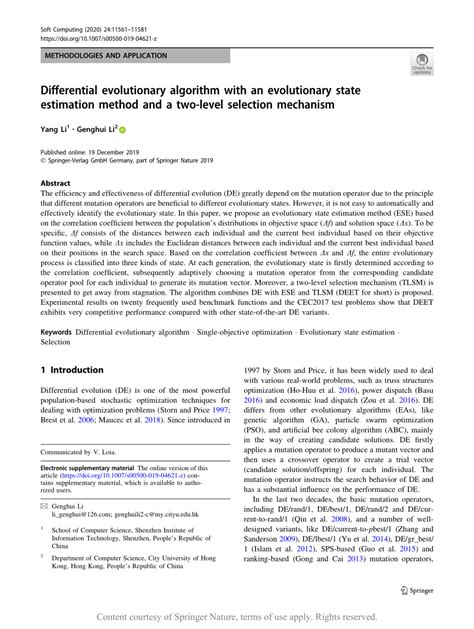 differential evolutionary algorithm with an evolutionary state estimation method and a two level