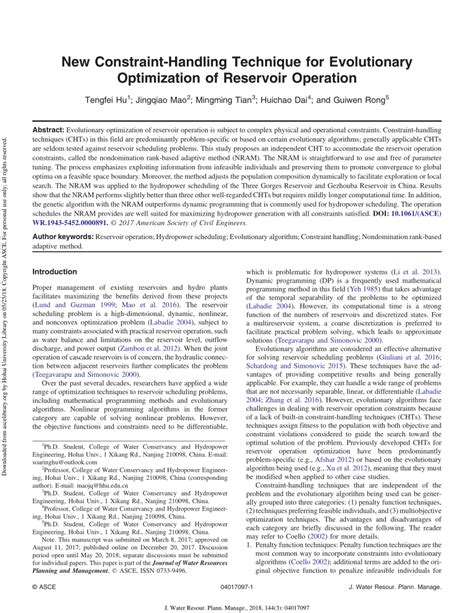 pdf new constraint handling technique for evolutionary optimization of reservoir operation