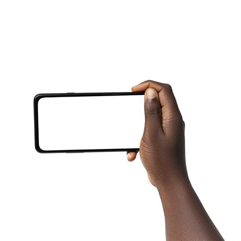 Black Hand Holding Phone Facing Camera Isolated On Transparent
