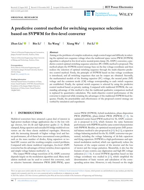 pdf a predictive control method for switching sequence selection based on svpwm for five‐level