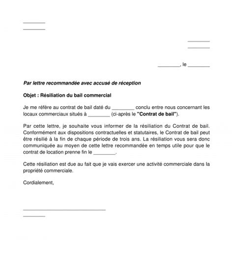 Lettre Pour Resiliation De Bail