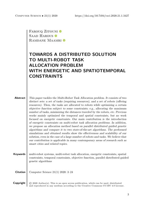 pdf towards a distributed solution to the multi robot task allocation problem with energetic