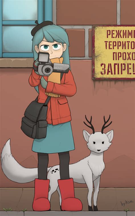 Safebooru 1girl Absurdres Aqua Hair Arctic Fox Beret Blue Skirt Camera Deerfox Hilda Dugrant