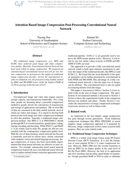 pdf attention based image compression post processing convolutional neural network