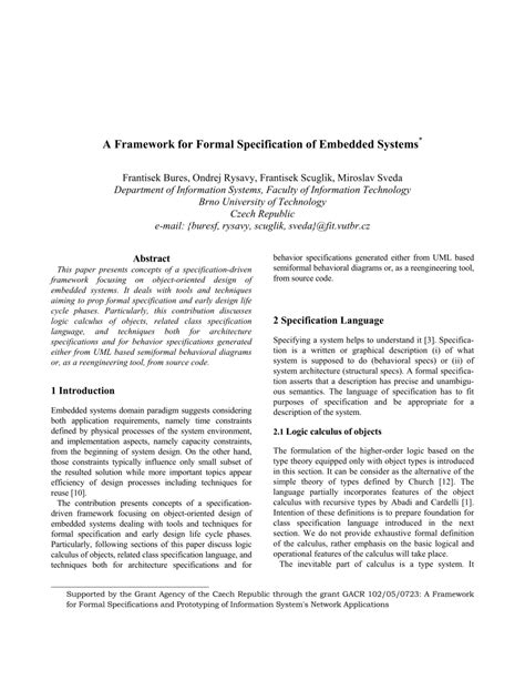 pdf a framework for formal specification of embedded systems