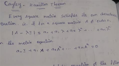 cayley hamilton theorem explained with solved problem matrices mathematical physics