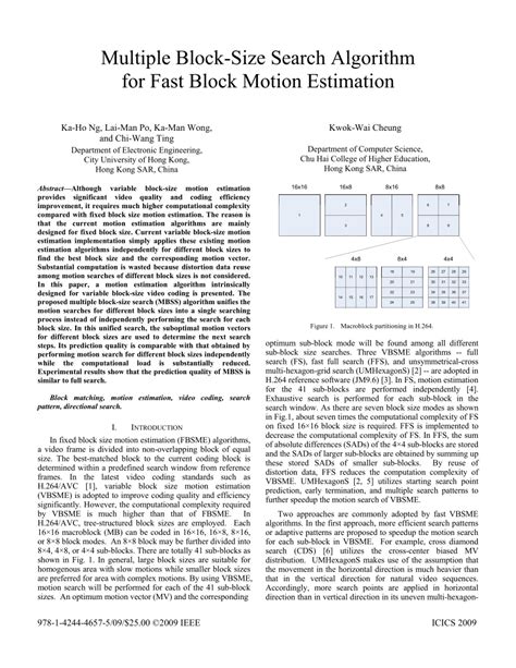 pdf multiple block size search algorithm for fast block motion estimation