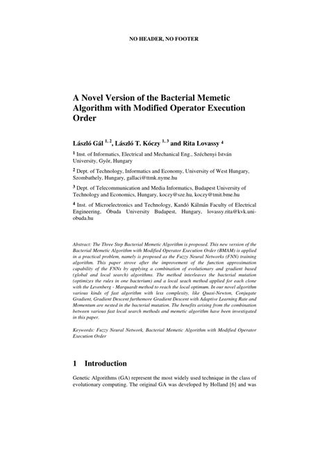 pdf a novel version of the bacterial memetic algorithm with modified operator execution order