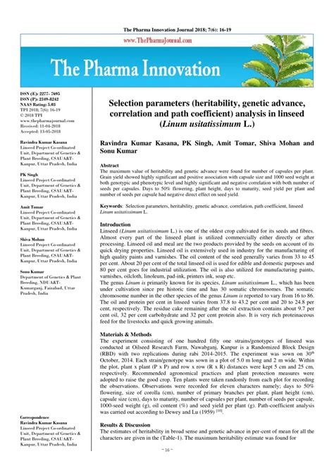pdf selection parameters heritability genetic advance correlation and path coefficient