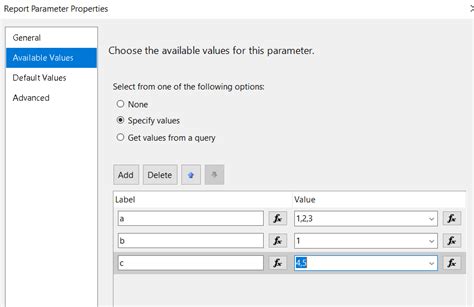 sql ssrs specify values using label values stack overflow