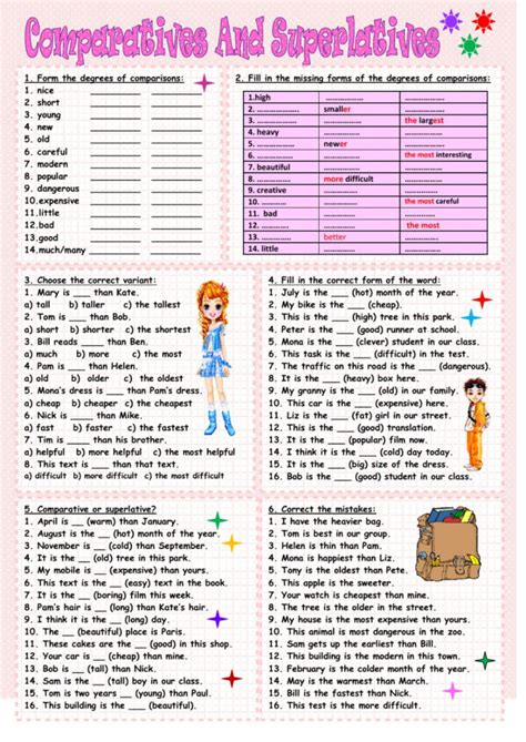 Comparative And Superlative Adjectives Worksheet Grade 4