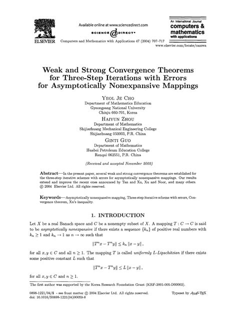 pdf weak and strong convergence theorems for three step iterations with errors for