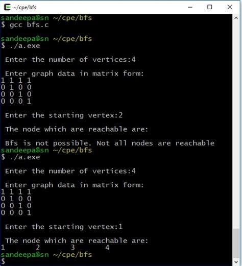 breadth first search bfs c program
