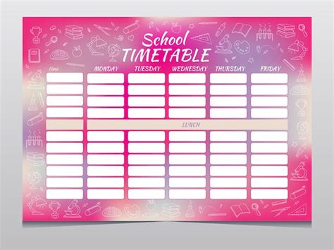 Premium Vector School Timetable Or Lesson Schedule Template Vector Education