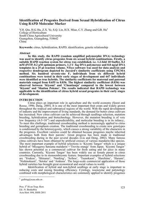 pdf identification of progenies derived from sexual hybridization of citrus using rapd
