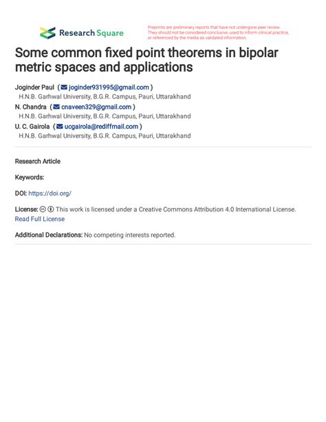 pdf some common fixed point theorems in bipolar metric spaces and applications