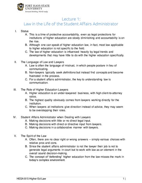 Lecture Notes Intro To Higher Ed Law Course Hesa Higher Ed