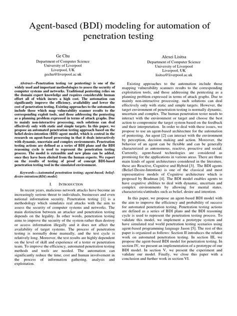 agent based bdi modeling for automation of penetration pdf penetration test agent based