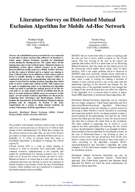 pdf ijert literature survey on distributed mutual exclusion algorithm for mobile ad hoc