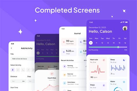 健康追踪器移动应用 App UI Kit PNG 云瑞设计