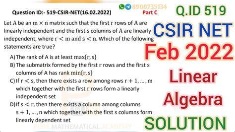csir net feb 2022 linear algebra solution csir net feb 2022 mathematics solution q id 519