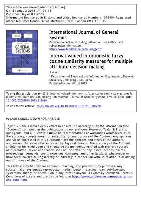 pdf interval valued intuitionistic fuzzy cosine similarity measures for multiple attribute