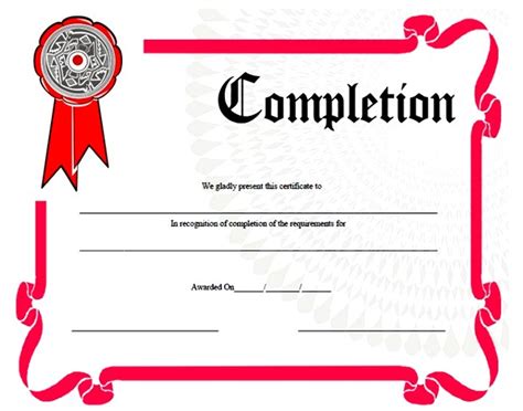 Blank Certificate Of Completion Template