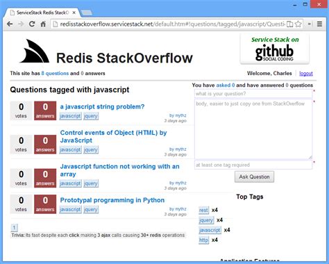 GitHub ServiceStackApps RedisStackOverflow StackOverflow Like Ajax