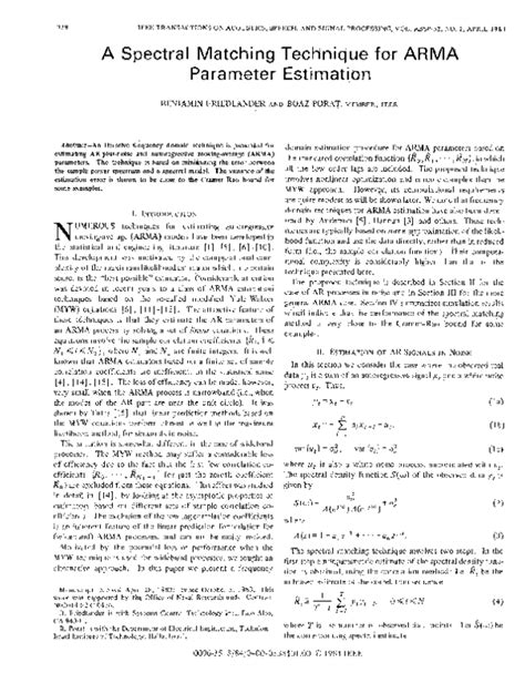 pdf a spectral matching technique for arma parameter estimation b friedlander