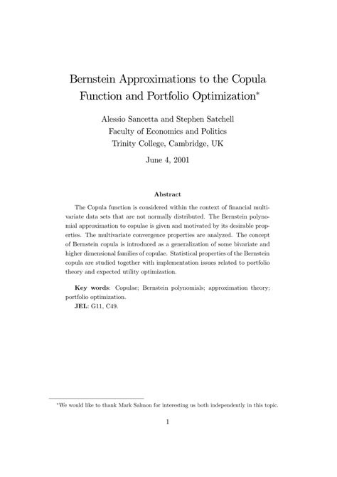 pdf bernstein approximations to the copula function and portfolio optimization
