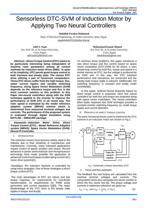 pdf sensorless dtc svm of induction motor by applying … of multidisciplinary engineering