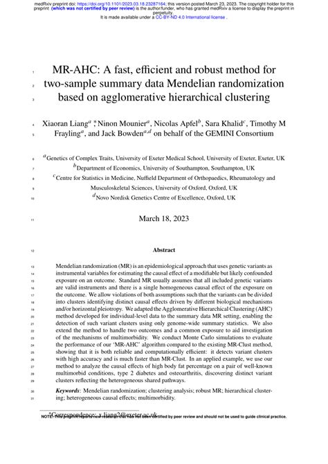 pdf mr ahc a fast efficient and robust method for two sample summary data mendelian