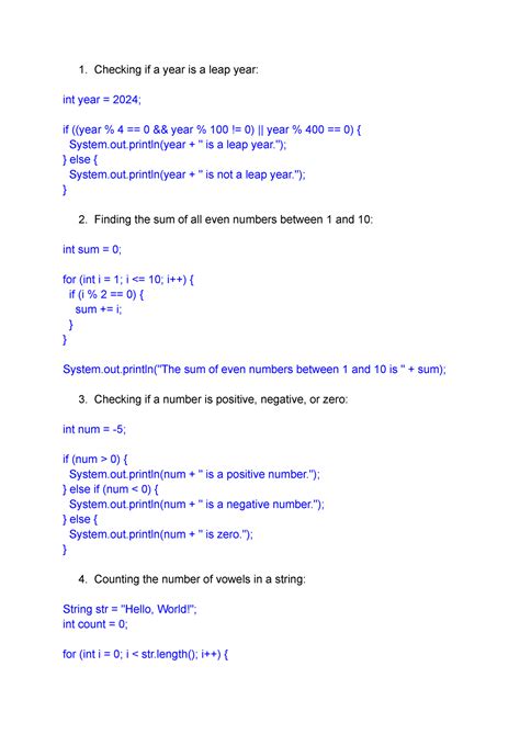 java if else with for loops statements examples checking if a year is a leap year int year