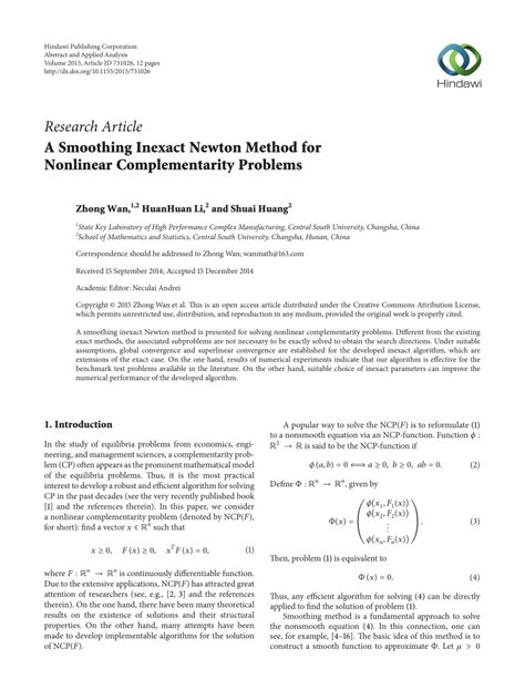 pdf a smoothing inexact newton method for nonlinear complementarity problems
