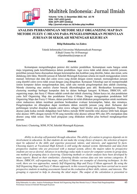 pdf analisi perbandingan metode self organizing map dan metode fuzzy c means pada