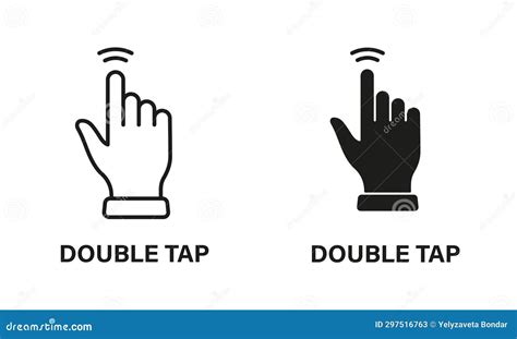 Double Tap Gesture Hand Cursor Of Computer Mouse Line And Silhouette